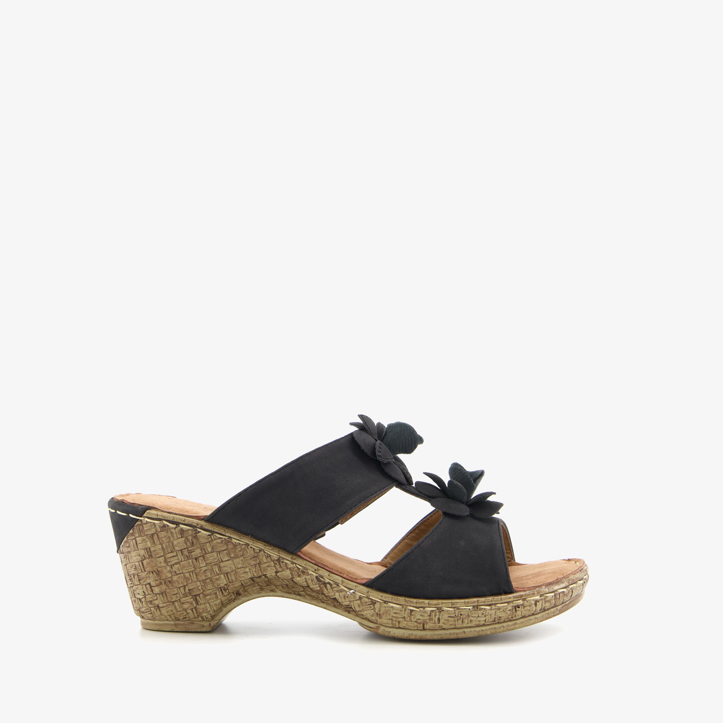 Blue Box dames slippers zwart met bloemen online bestellen | Scapino