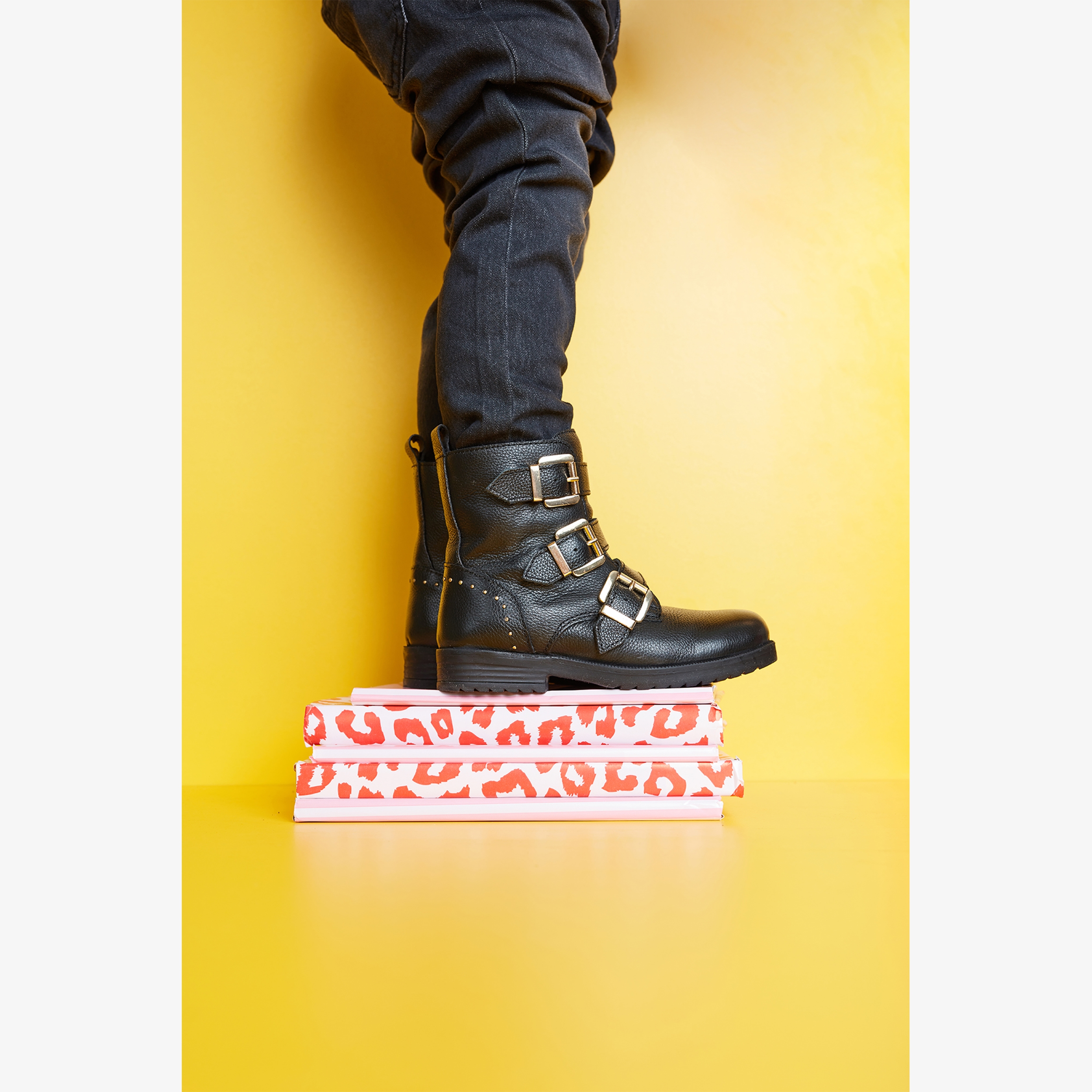 Groot leren meisjes biker boots zwart online bestellen | Scapino